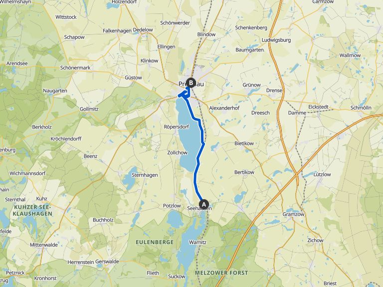 Von Seehausen (Uckermark), Unteruckersee nach Bahnhof Prenzlau ...